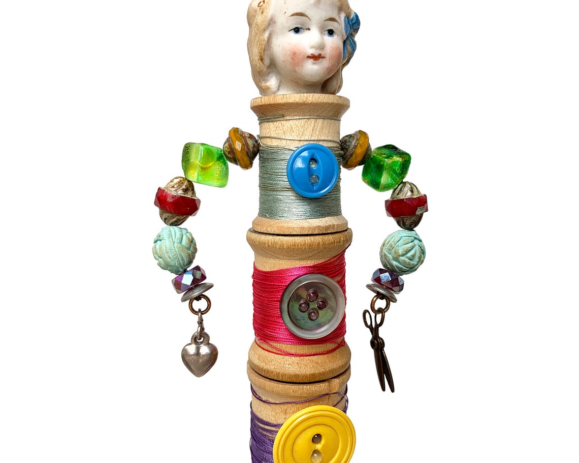 Crafty Lady Found Object Art Doll Ornament Spool Girl Mixed - Etsy