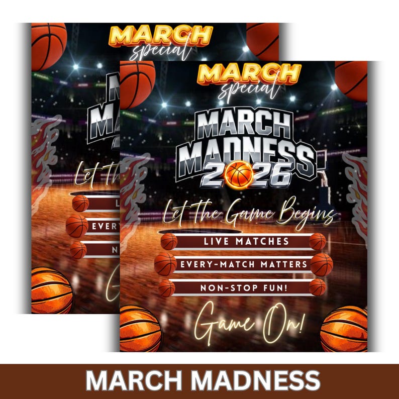 March Madness 2026 Basketball Flyer, Live Matches Invite, Non-stop Fun ...