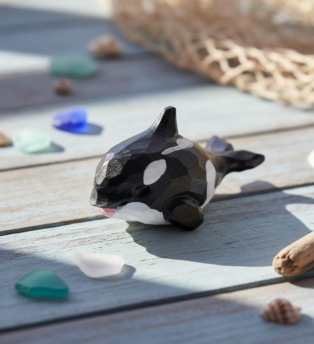 Minimalist Wood Orca - Hand Carved Killer Whale Statue, Modern Ocean ...