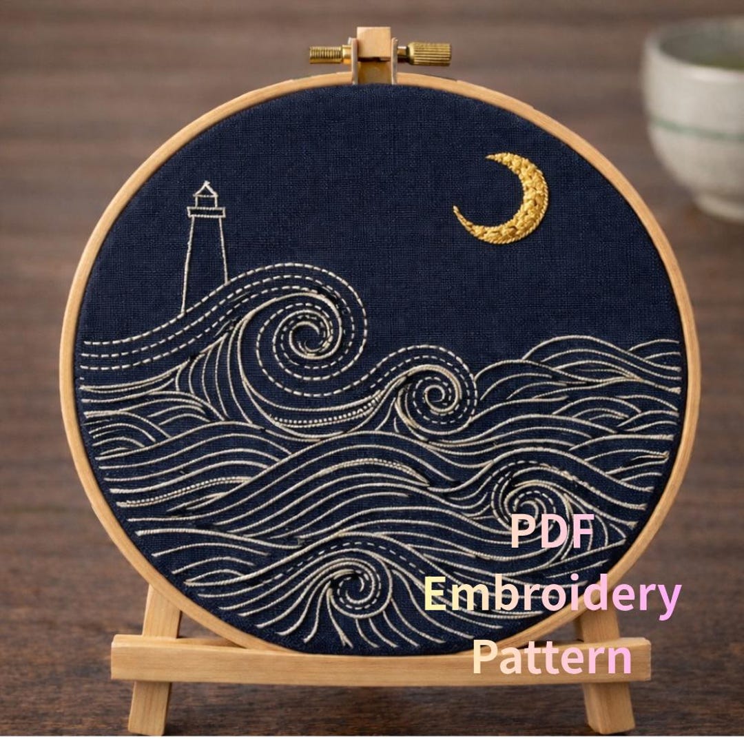 Japanese Wave Embroidery Pattern PDF, Lighthouse Ocean Design, Sashiko ...