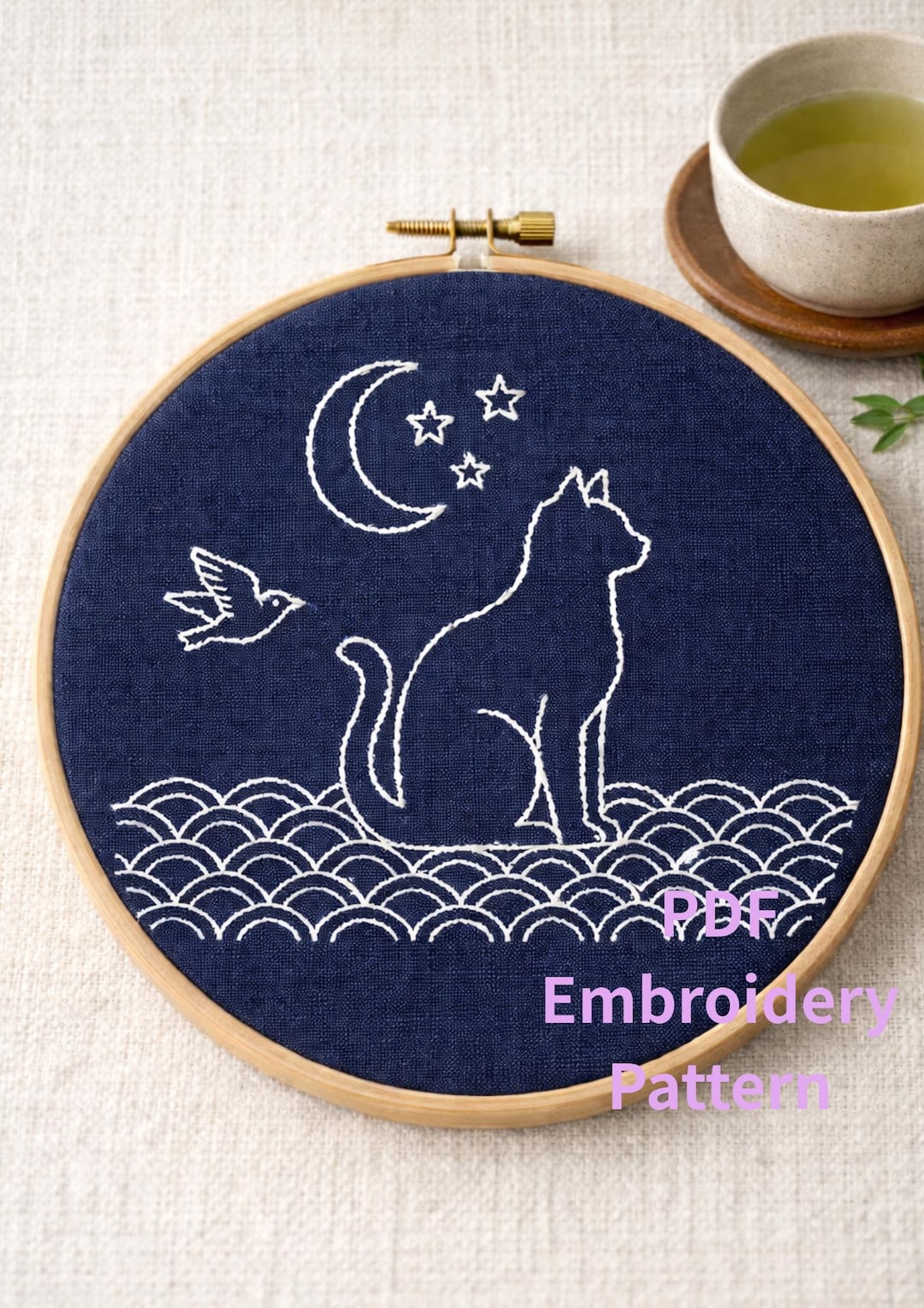 Sashiko Cat Embroidery Pattern PDF Japanese Style Minimal Design - Etsy