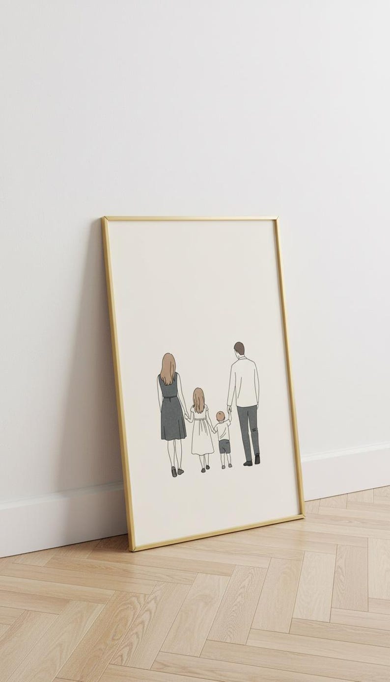 Minimalist Family of Four Line Art Print, Modern Home Decor (digital ...