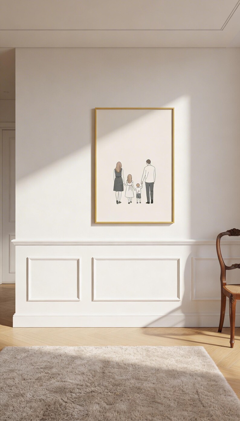 Minimalist Family of Four Line Art Print, Modern Home Decor (digital ...