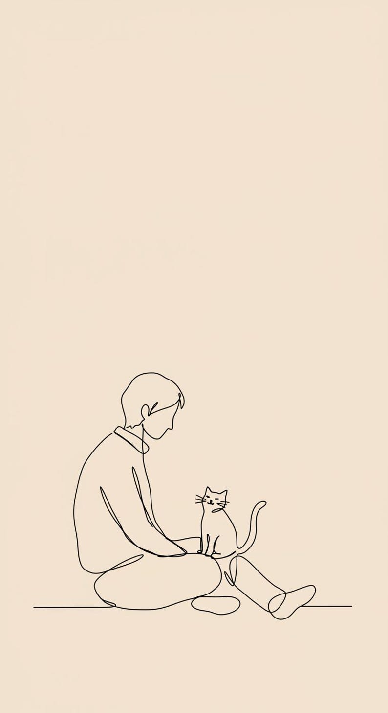 Man and Cat Line Art Print, Minimalist Pet Lover Wall Décor (digital ...