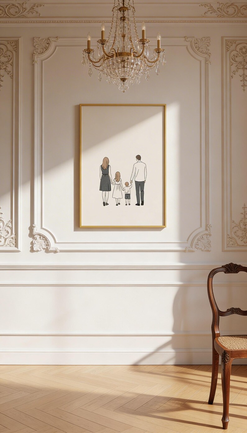 Minimalist Family of Four Line Art Print, Modern Home Decor (digital ...