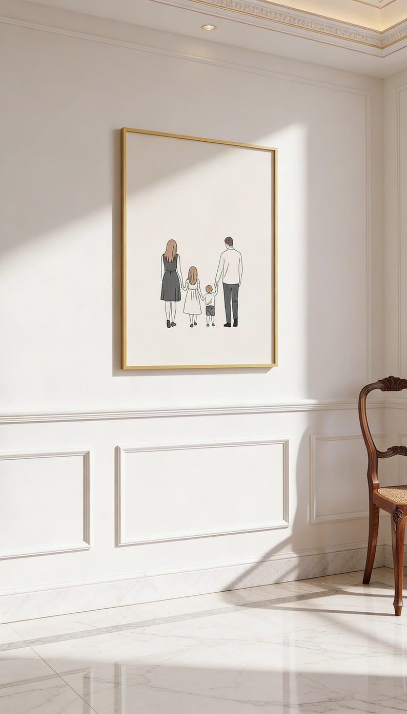 Minimalist Family of Four Line Art Print, Modern Home Decor (digital ...