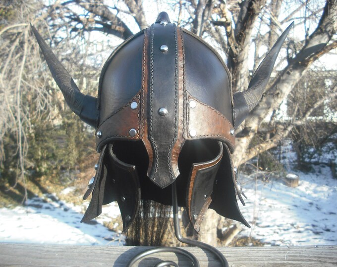 Leather Horned Barbarian Viking Gladiator Helmet Helm - Etsy