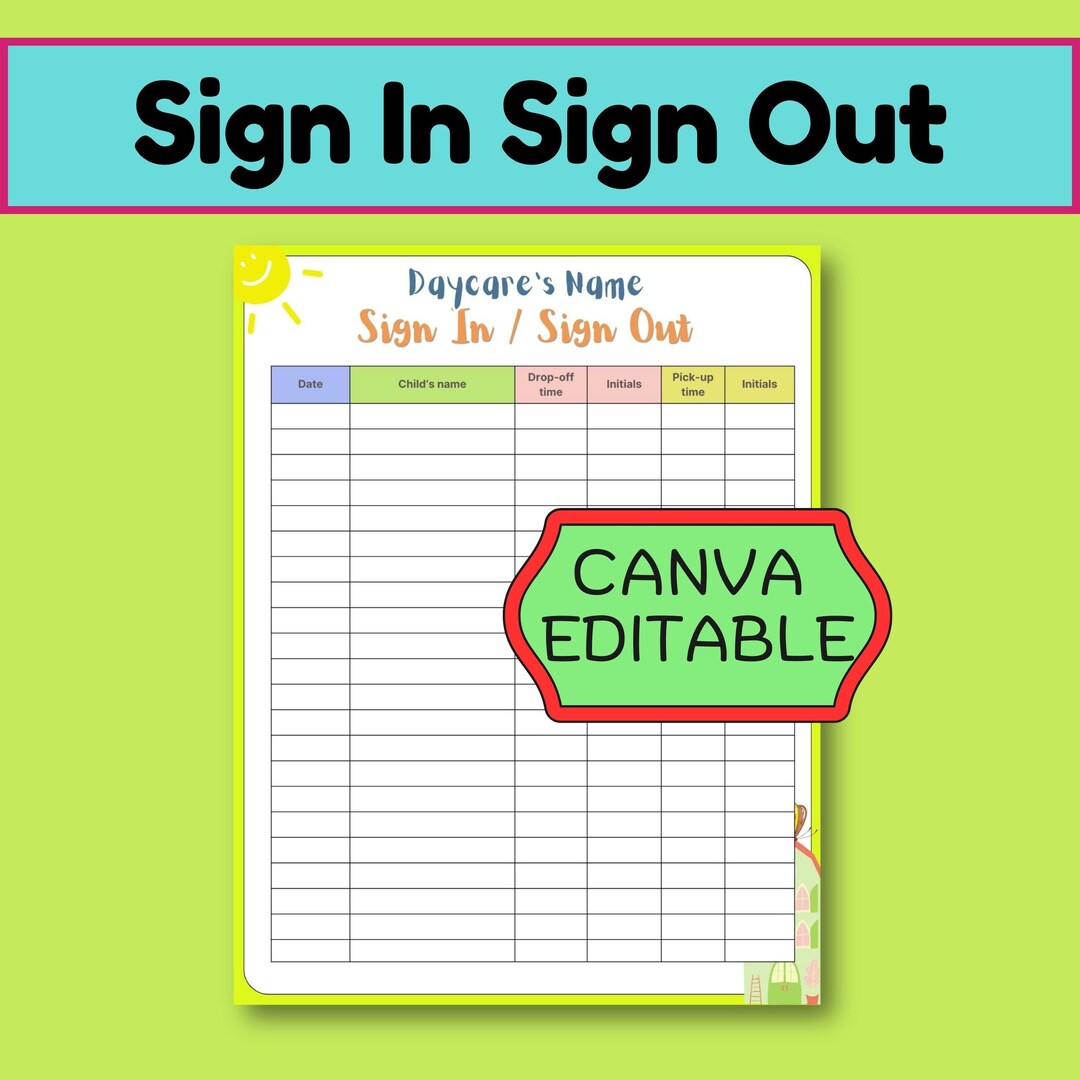 Daycare Sign in Out Sheet, Childcare Attendance Log, Printable Form ...