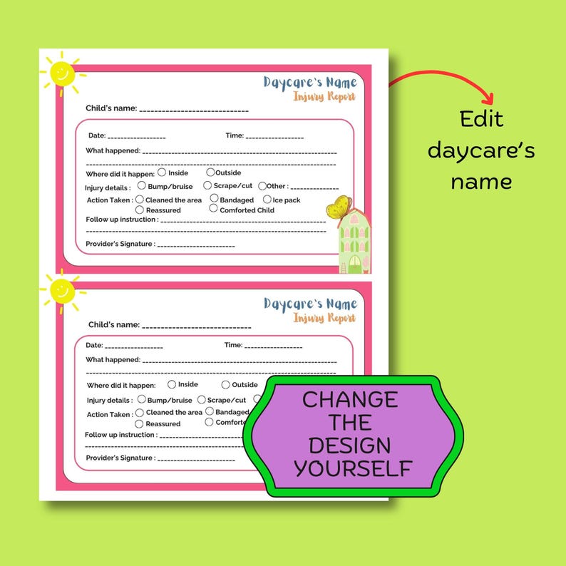 Editable Daycare Injury Report Form, Childcare Incident Template ...