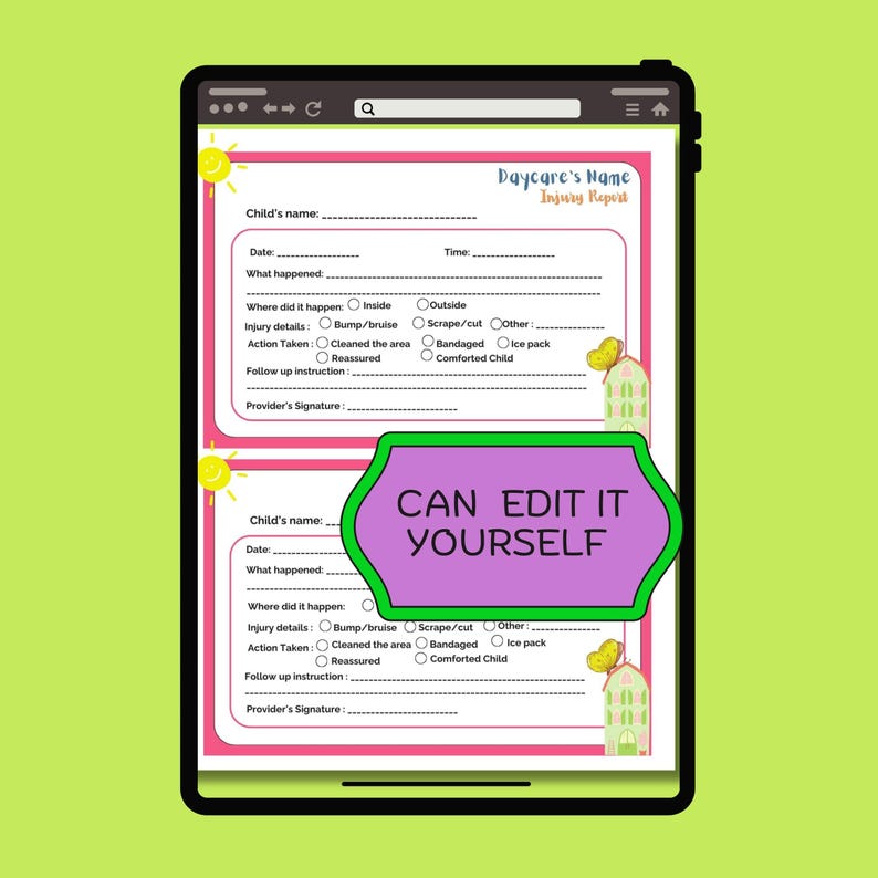 Editable Daycare Injury Report Form, Childcare Incident Template ...