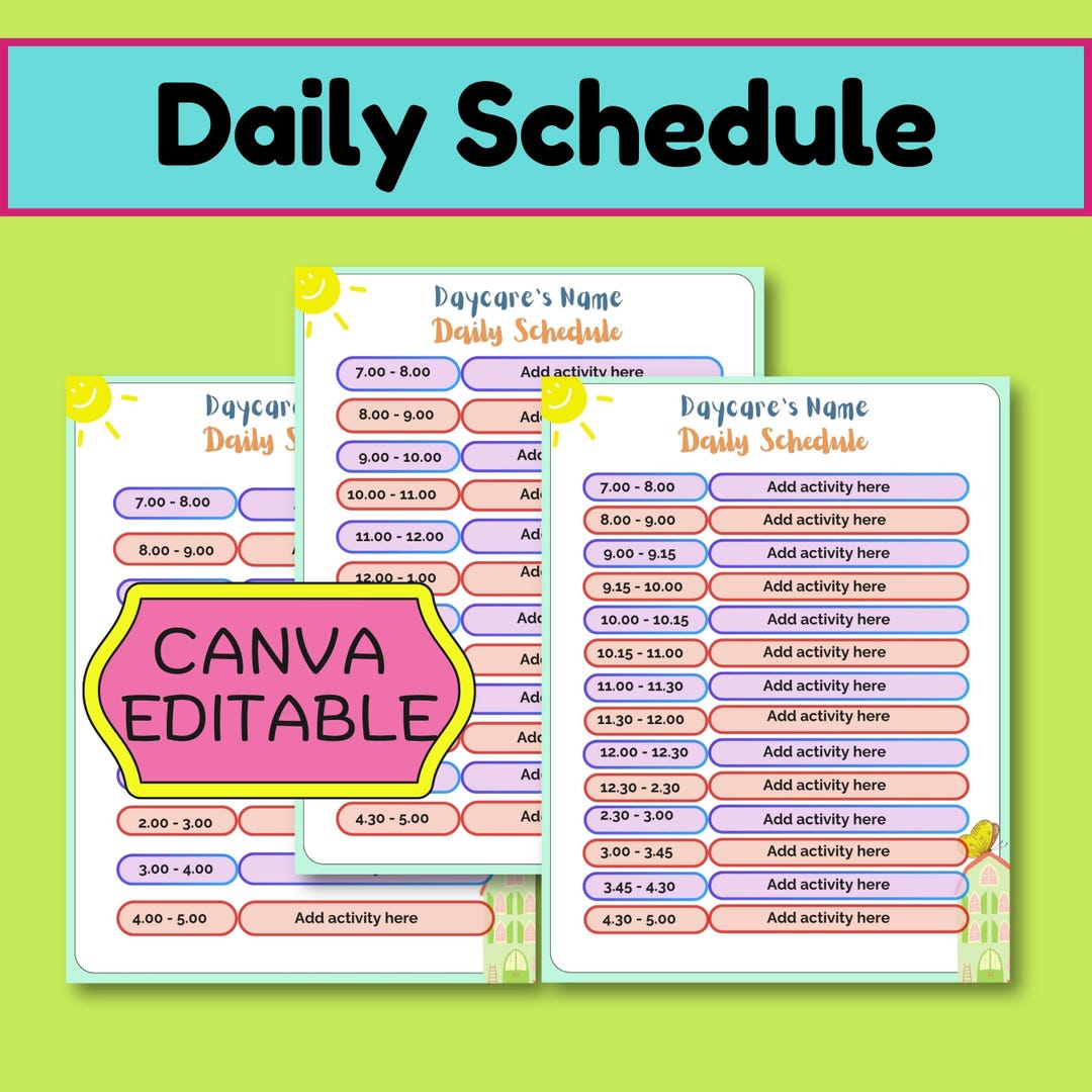 Editable Daycare Daily Schedule Template, Preschool Routine Planner ...