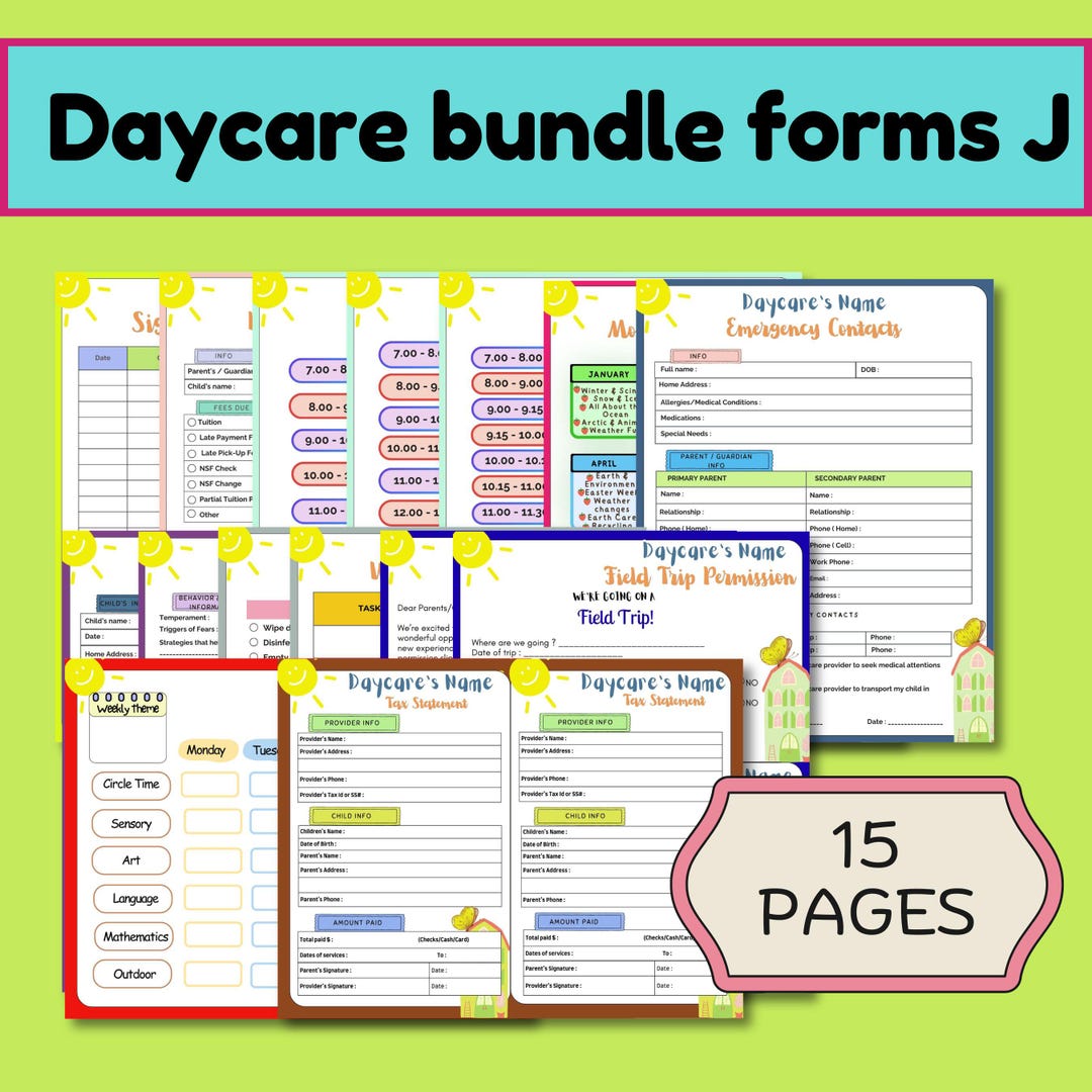 Editable Daycare Forms Bundle Canva Template | Childcare Planner ...