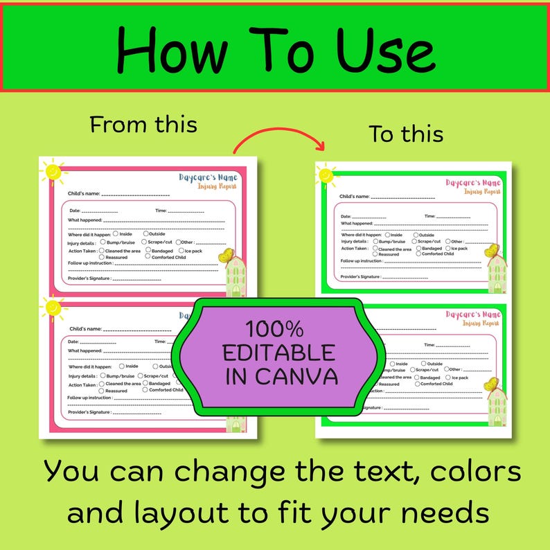 Editable Daycare Injury Report Form, Childcare Incident Template ...