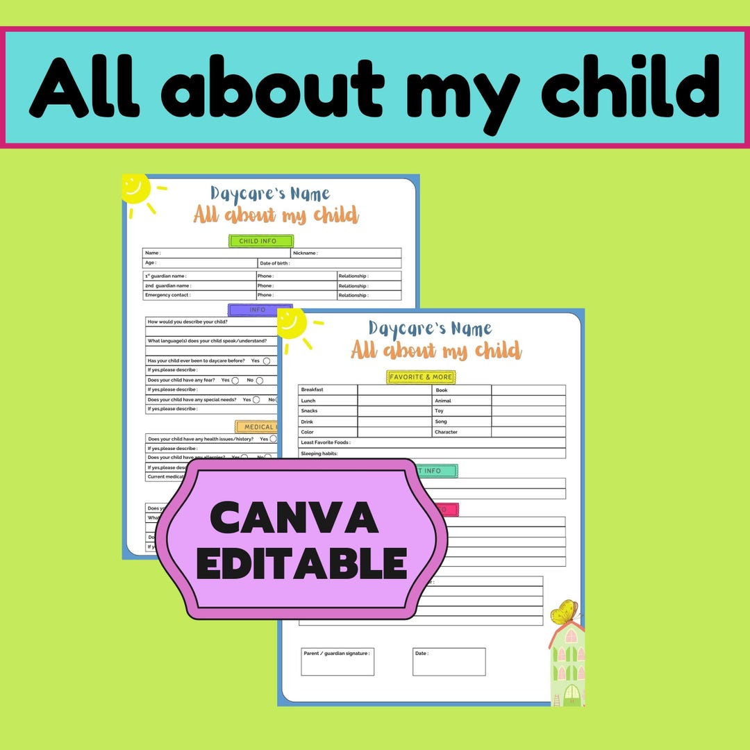 Editable Daycare Child Information Form Template (digital Download) - Etsy