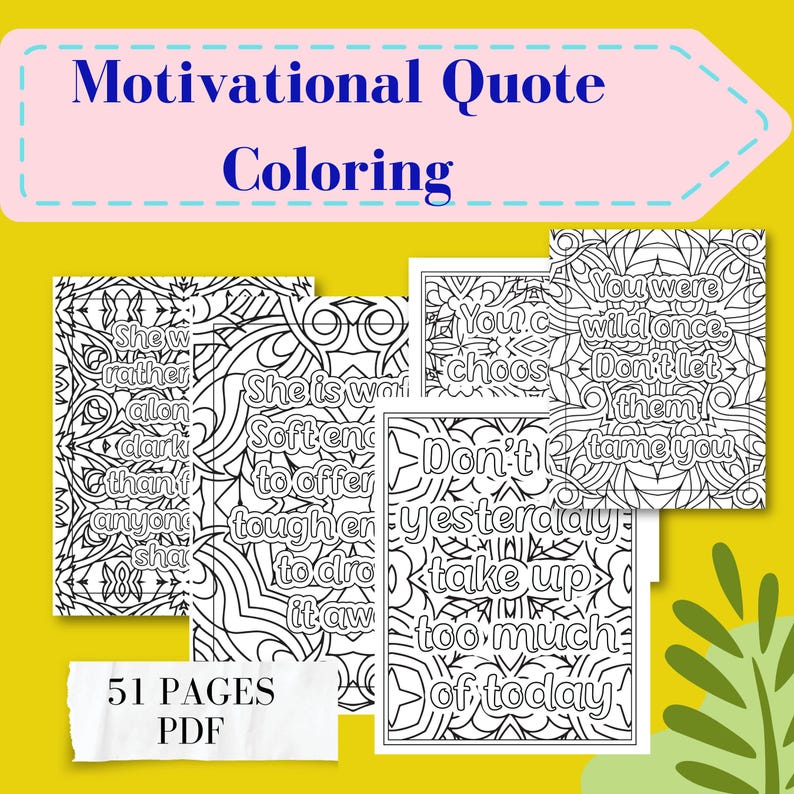 50 Motivational Quote Coloring Pages Bundle Printable PDF, Adult ...