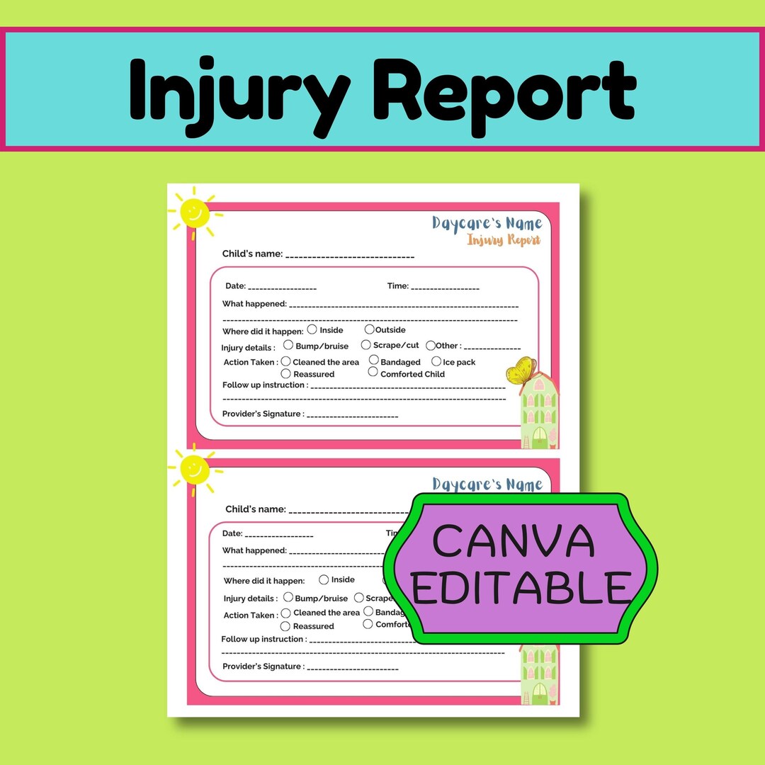 Editable Daycare Injury Report Form, Childcare Incident Template ...