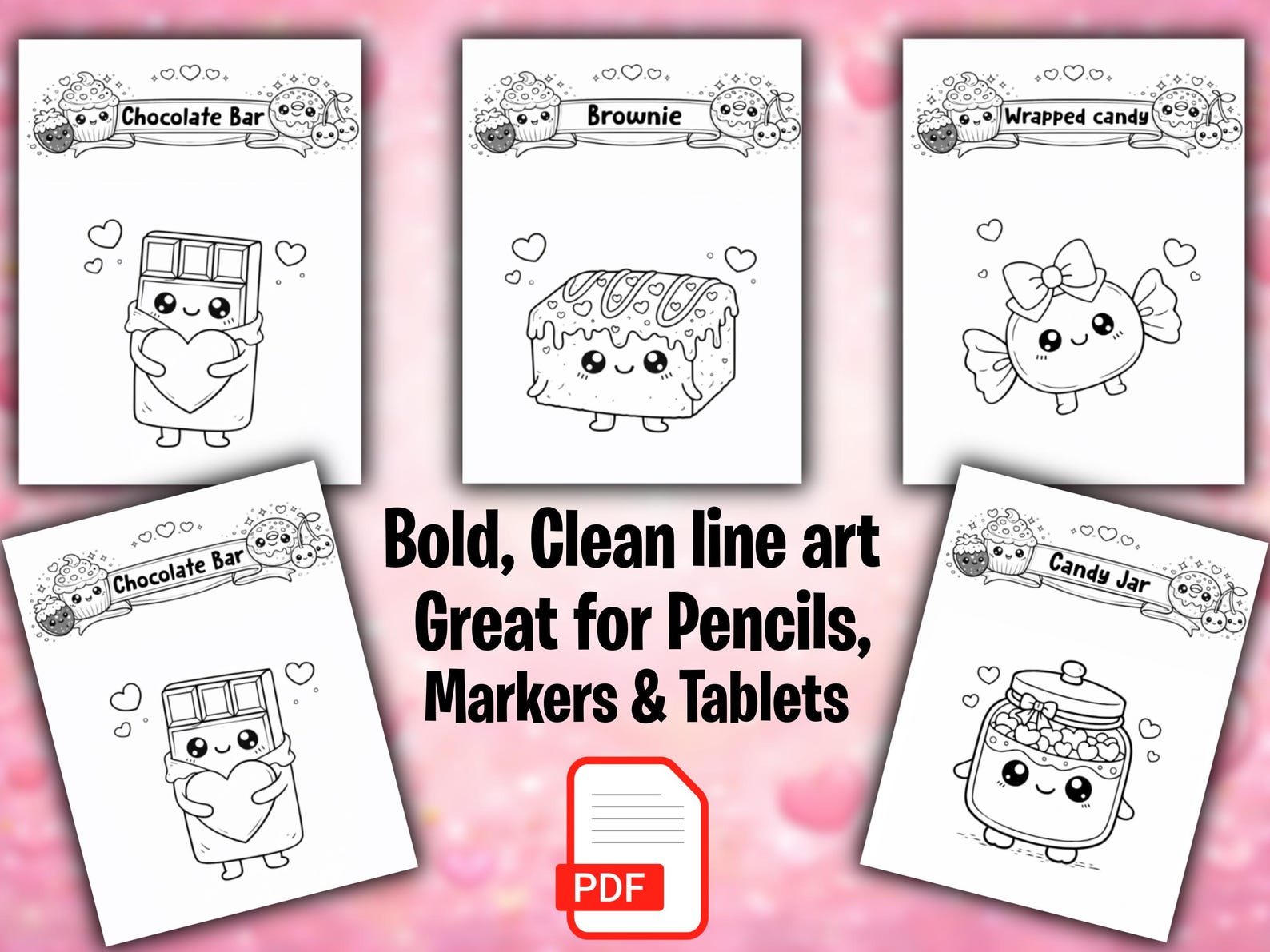 Kawaii Valentine Sweets Coloring Book | Kids' Activity (instant ...