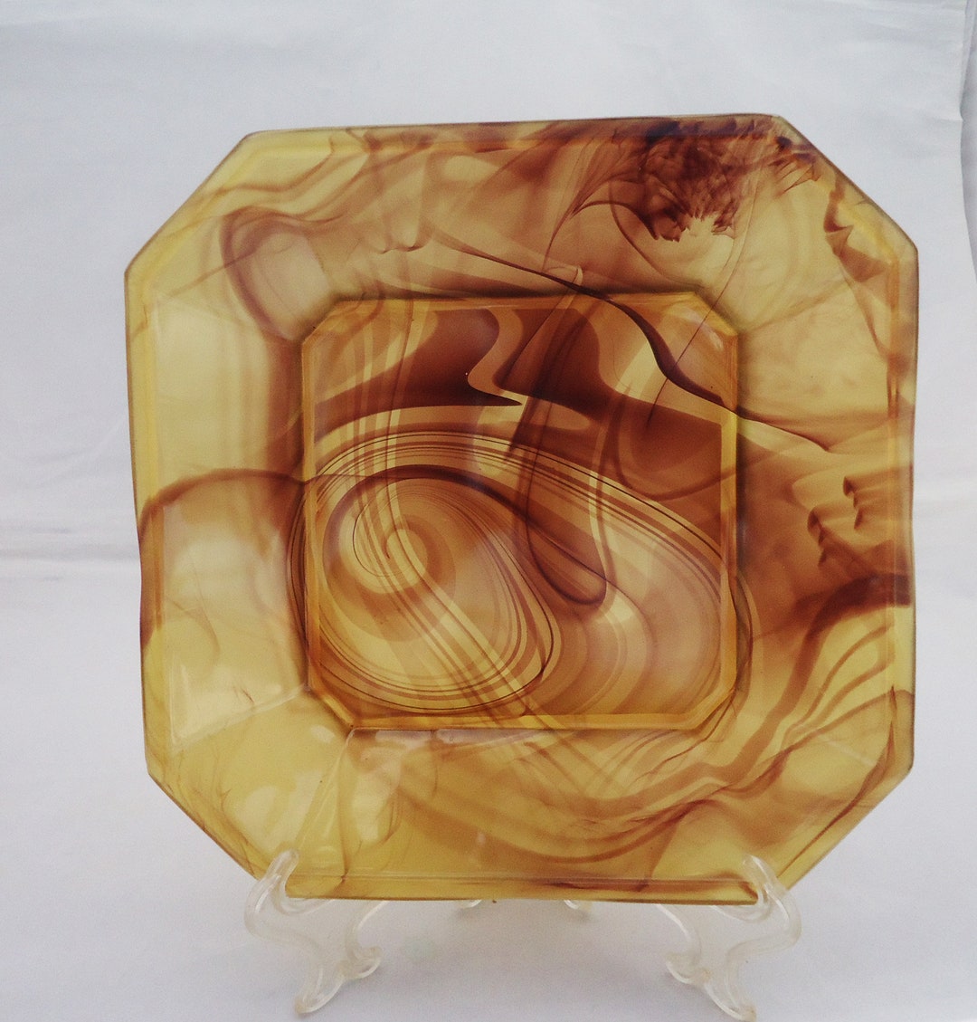 Vintage George Davidson Amber Cloud Plate, Davidson Square Amber Glass ...