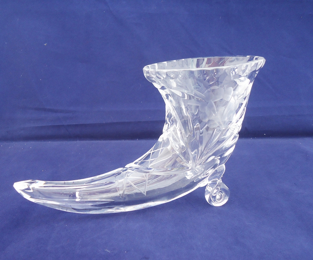 Vintage West Germany Cut Crystal Cornucopia Shaped Vase, Crystal ...