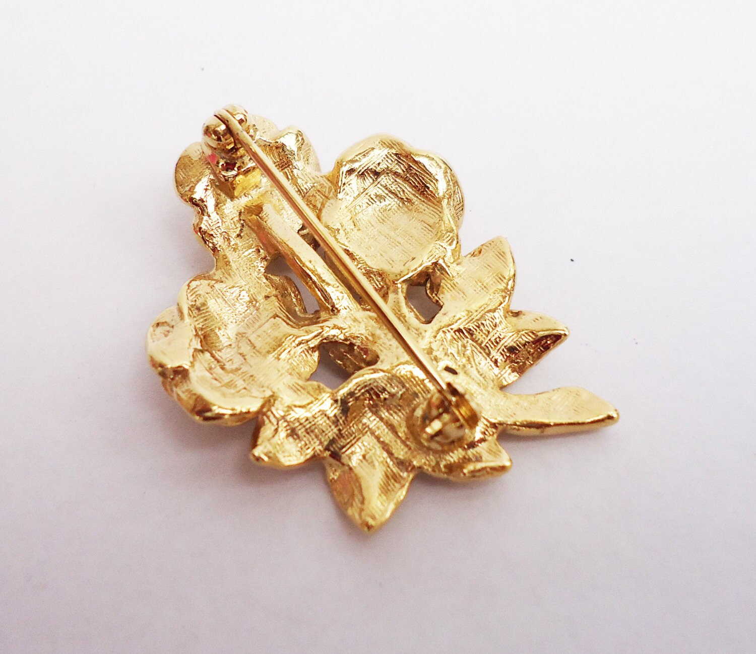Vintage Rose Design Gold Tone Brooch With Pink Rhinestone UK - Etsy