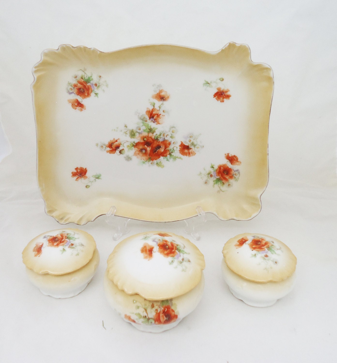 Limoges Dressing Table Set, Poppy Limoges Dressing Table Set, Trinket ...