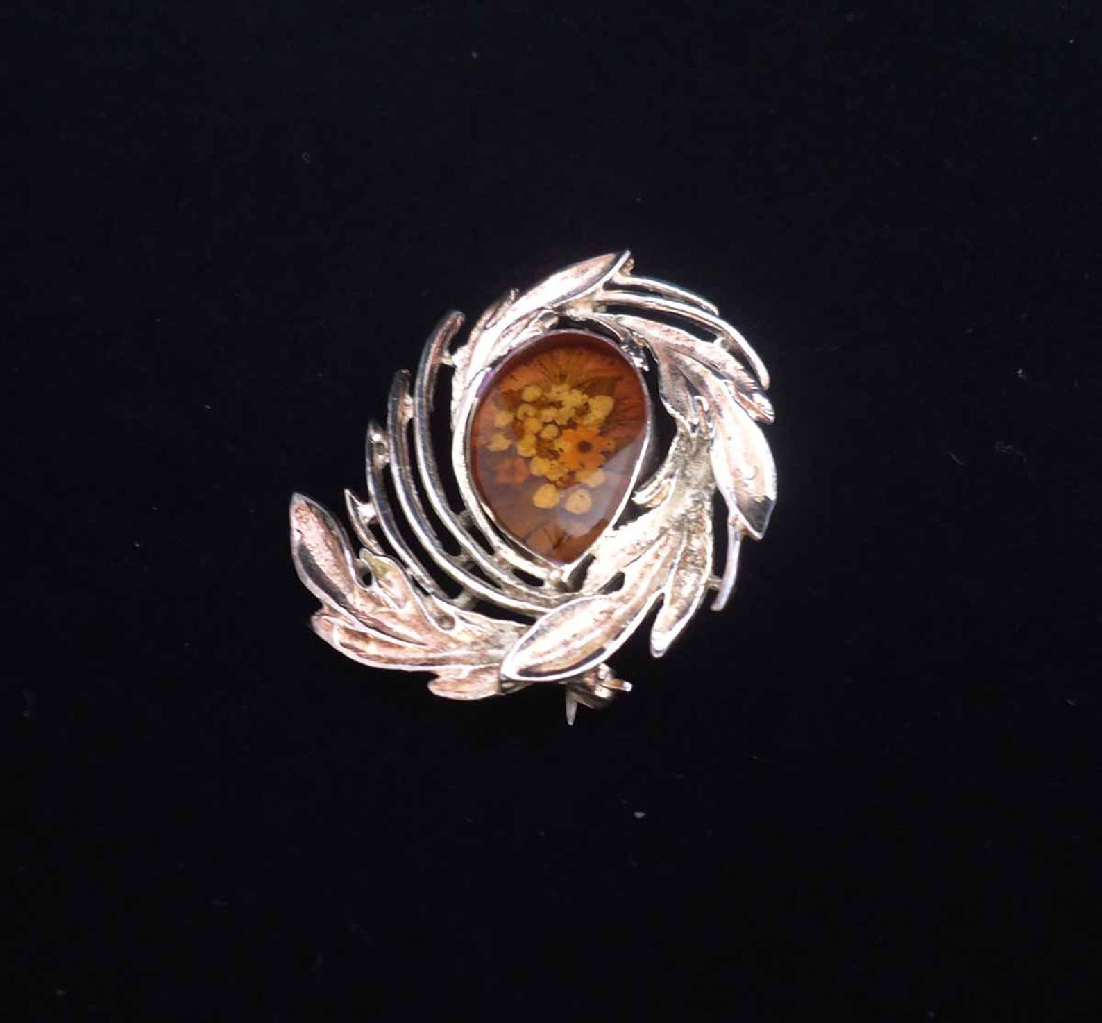 Vintage Mexico 925 Silver Brooch, Floral Resin Mexico Sterling Silver ...