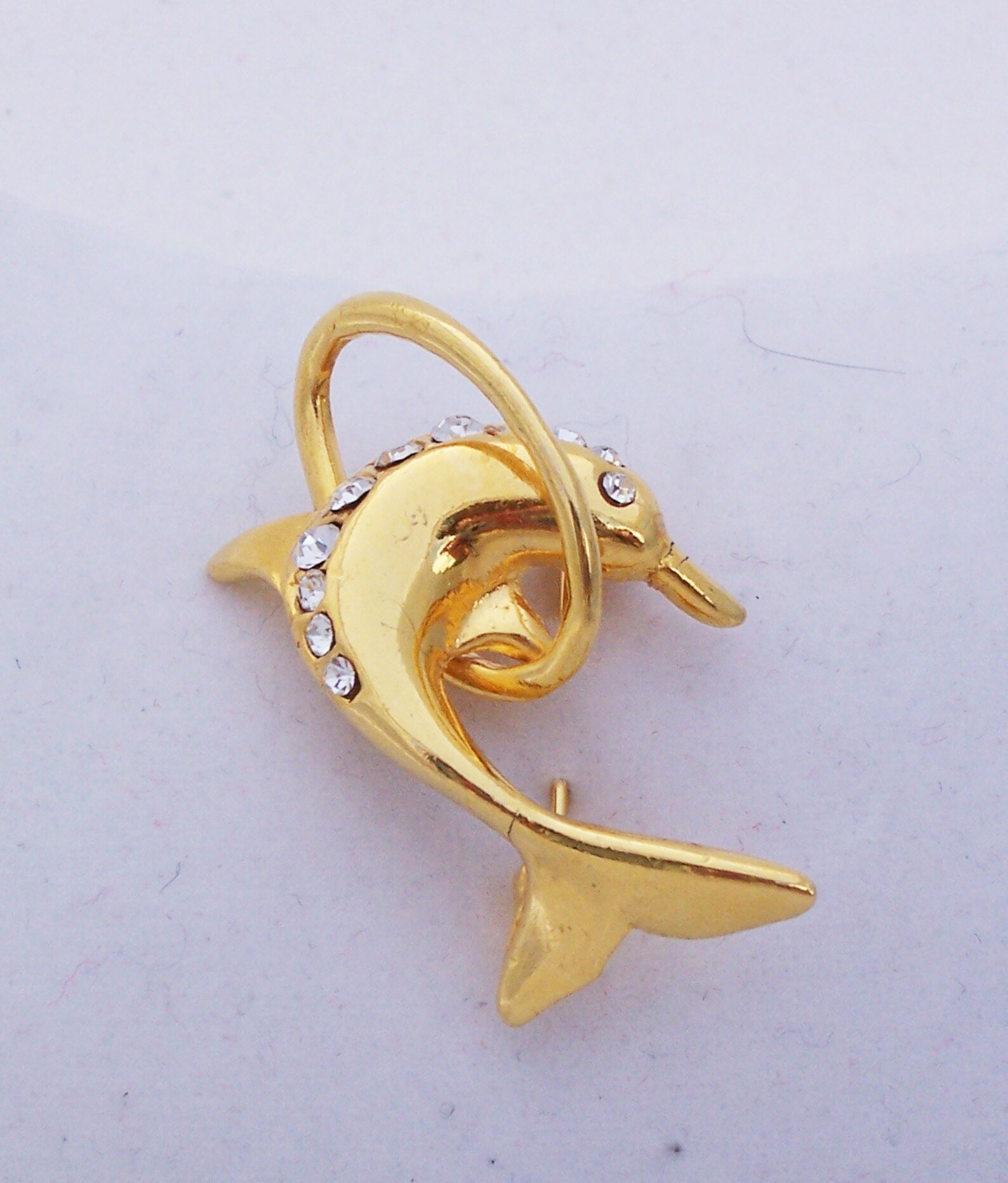Vintage Dolphin Brooch, Dolphin, Gold Tone With Clear Rhinestones ...