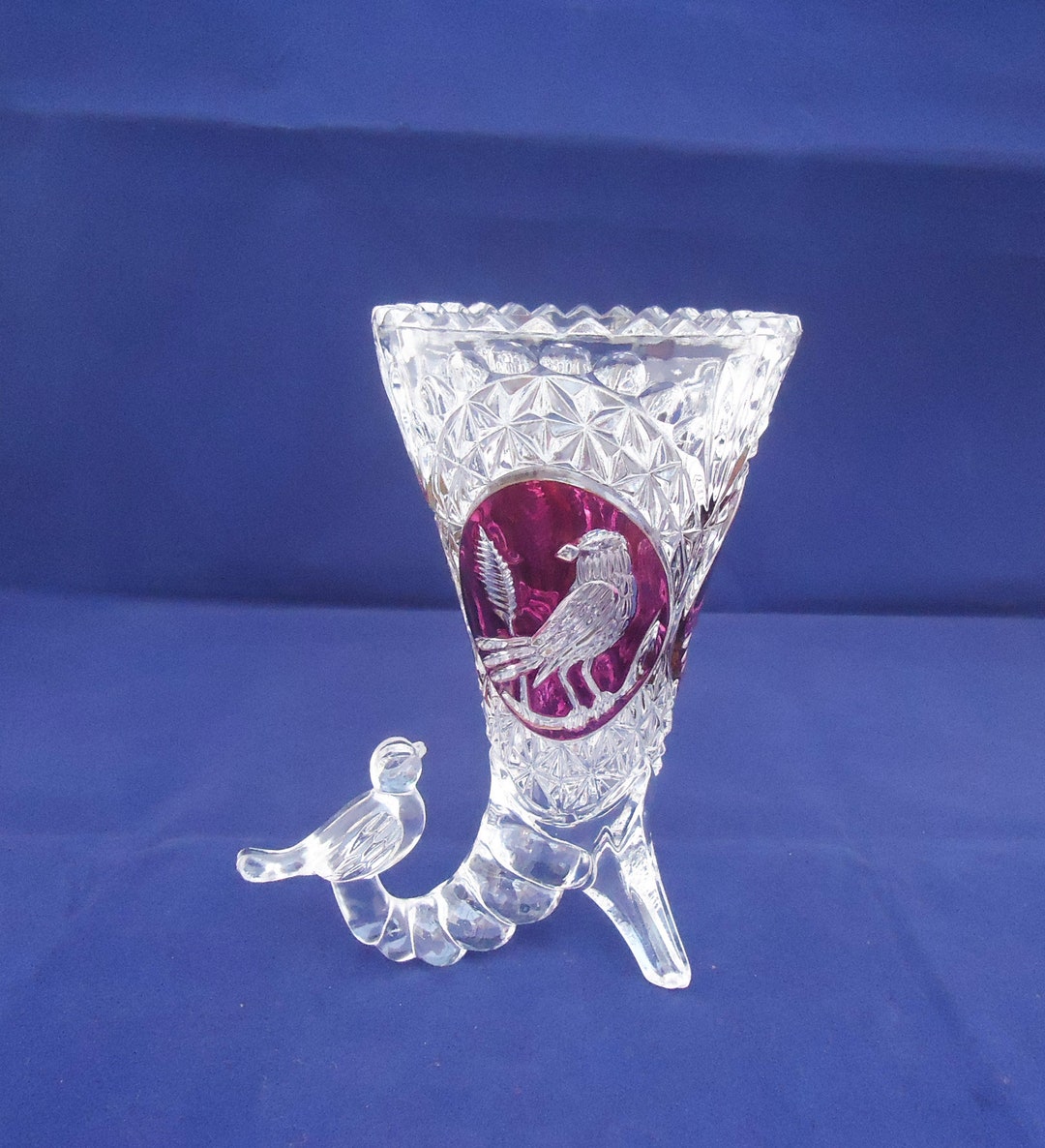 Vintage Hofbauer Cut Crystal Cornucopia Shaped Vase, Hofbauer Ruby ...