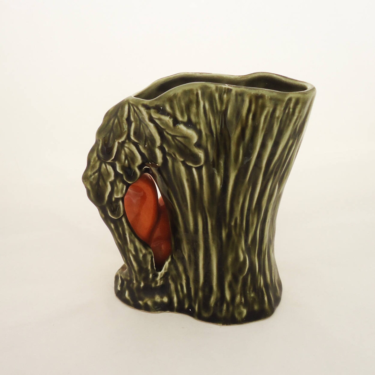 Sylvac Pottery Tree Stump Vase With Squirrel, Green Vase, 4233 Sylvac ...