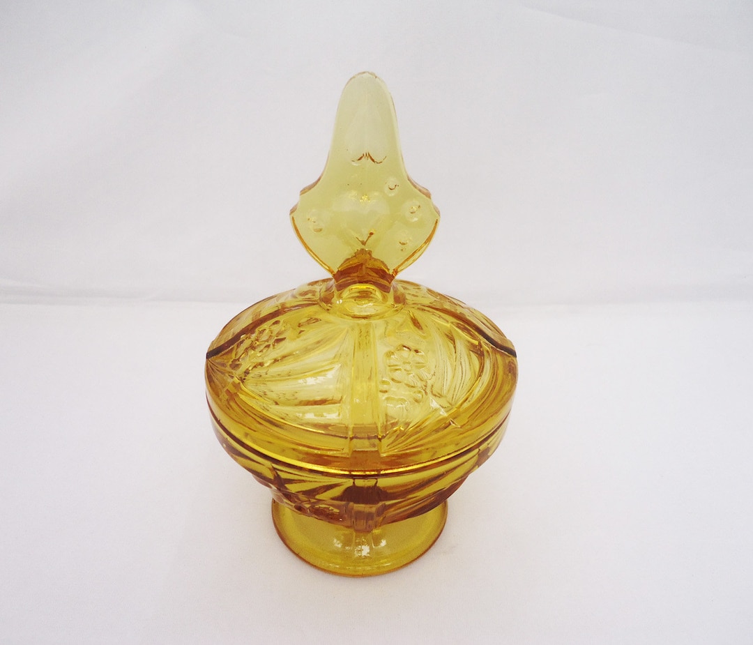 Amber Glass Trinket Box, Amber Glass Jewellery Box, Amber Glass Powder ...