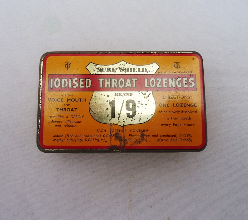 Vintage Lodised Throat Lozenges Pastilles Tin Sure Shield - Etsy UK