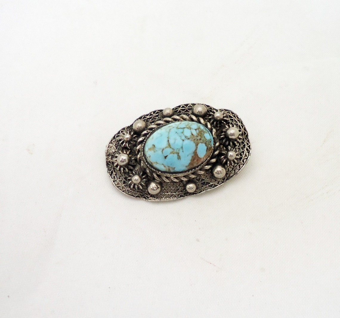 Vintage Brooch Silver Tone Brooch With Gemstone Retro - Etsy