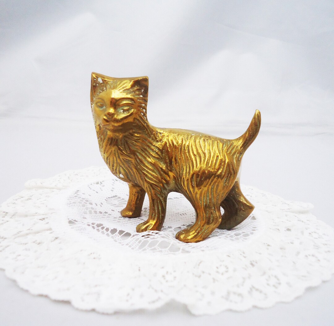 Cat Figurine, Solid Brass Cat Sculpture, Solid Brass Kitten Figurine - Etsy