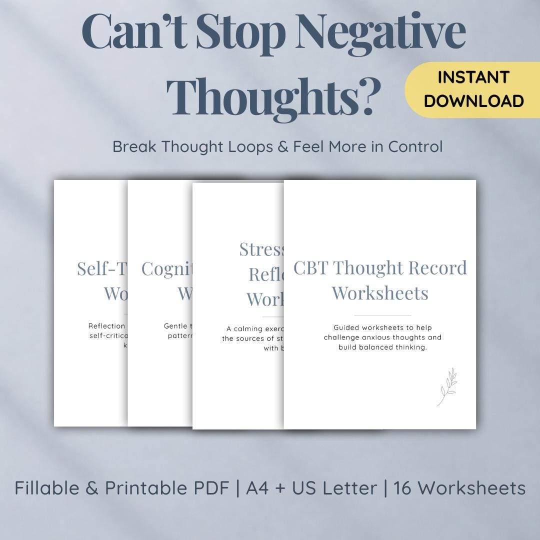 CBT Thought Record Worksheets, Cognitive Distortion, Self-talk Reframe ...