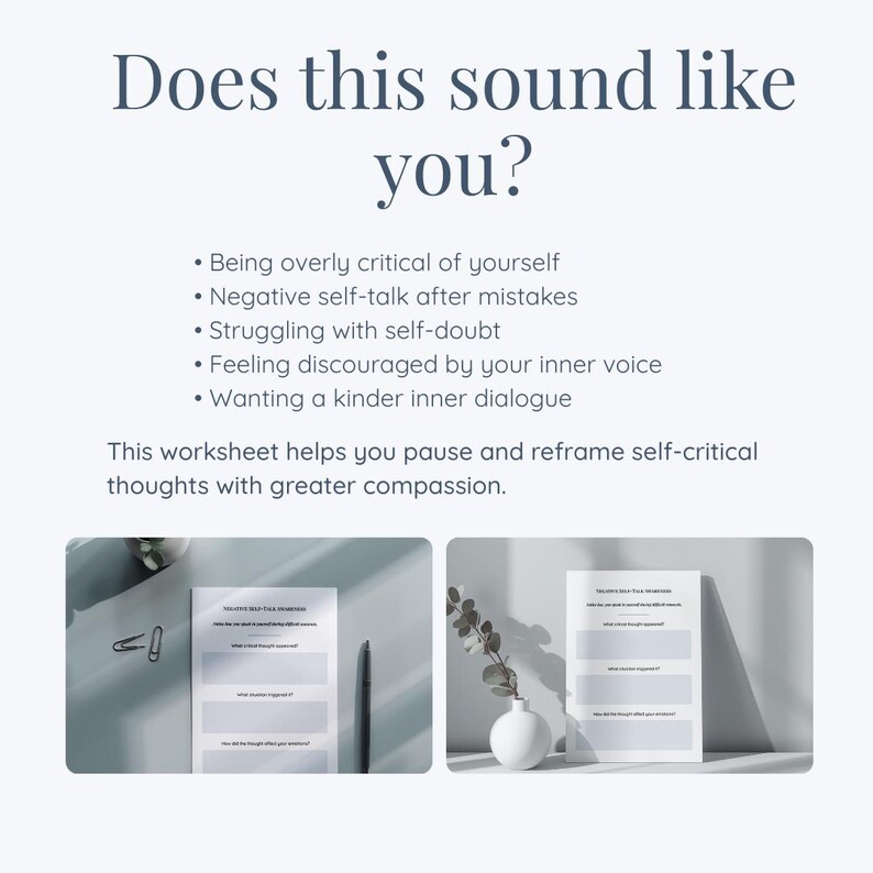 Self-talk Reframe Worksheets | Negative Reflection, Self-compassion ...