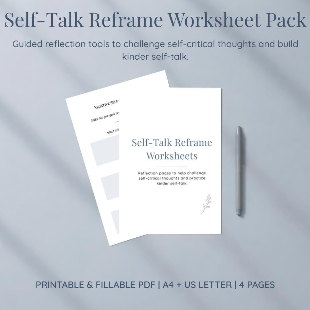 Self-talk Reframe Worksheets | Negative Reflection, Self-compassion ...