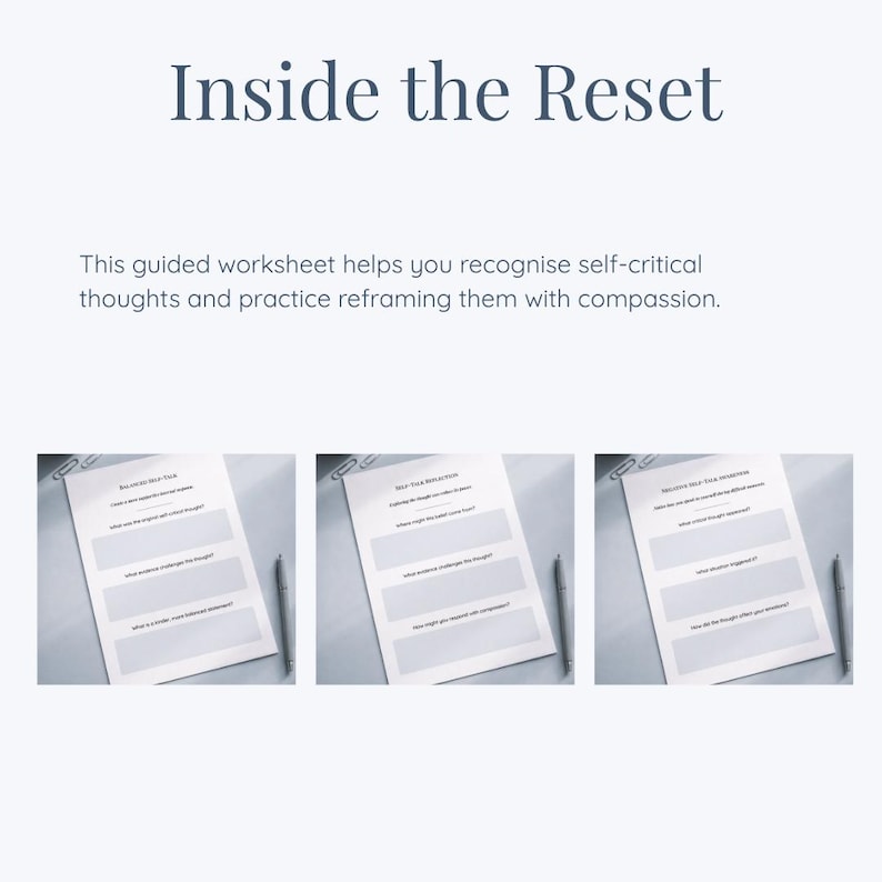 Self-talk Reframe Worksheets | Negative Reflection, Self-compassion ...