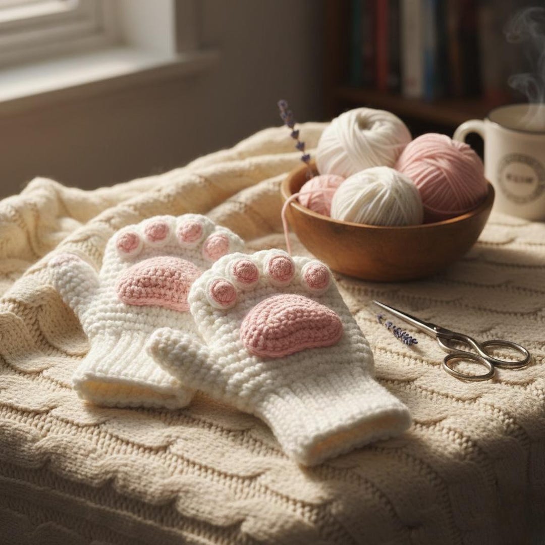 Crochet Cat Paw Gloves Pattern,crochet Cat Hand Warmers Pattern,cat Paw ...
