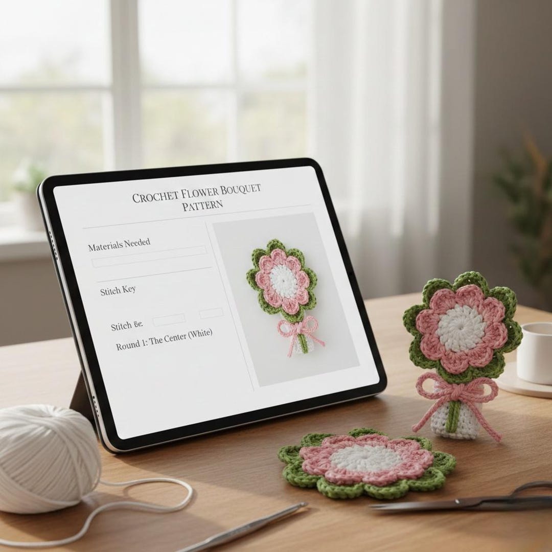 Crochet Flower Bouquet Coaster Pattern, 3D Crochet Flower Bouquet ...