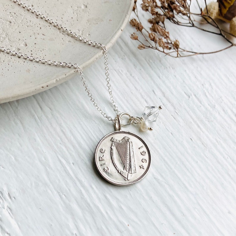 60th Birthday Necklace, 1965 Irish Coin Pendant, St Patrick's Day or ...