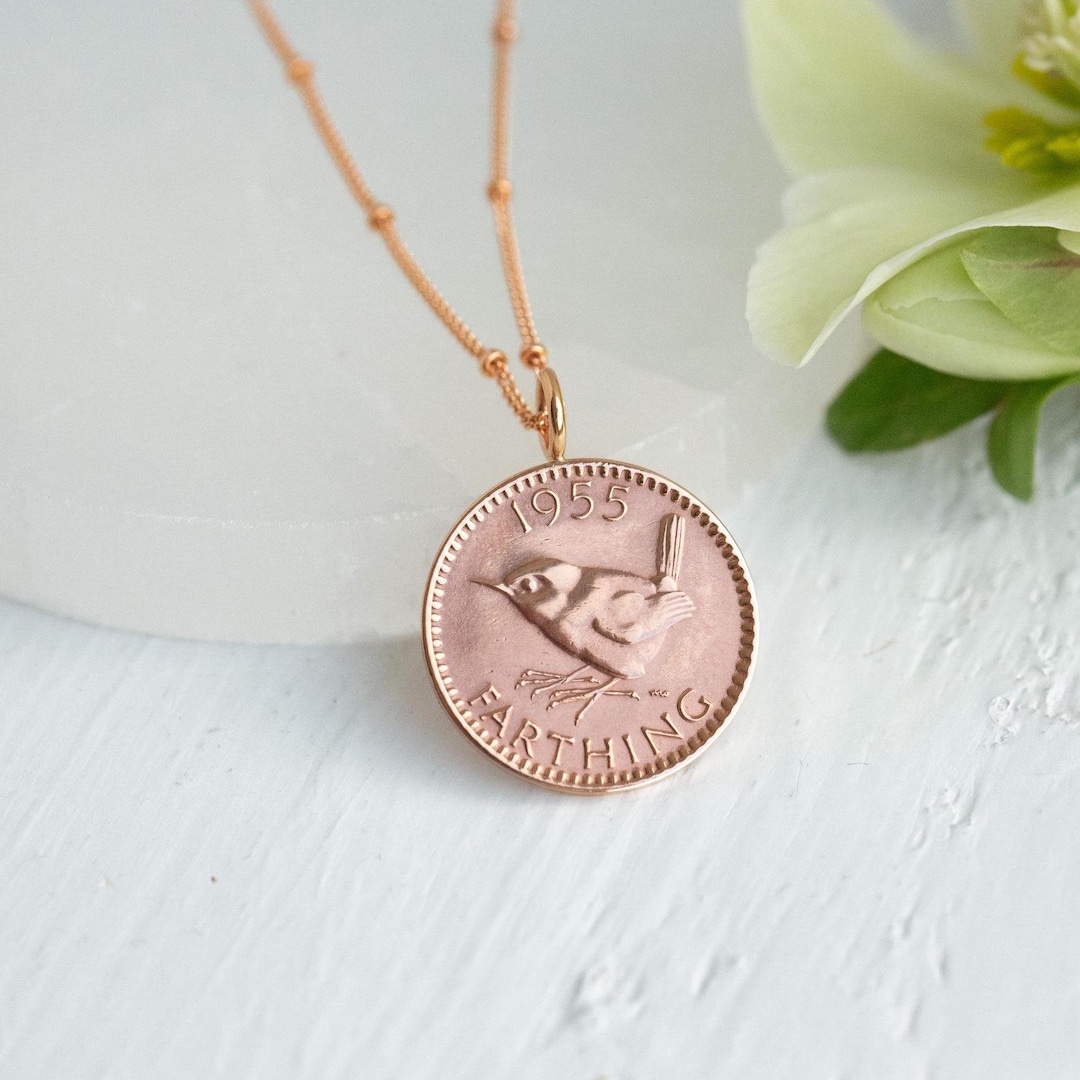 70th Birthday 1955 Farthing Coin Necklace: Rose Gold Wren Jewelry - Etsy