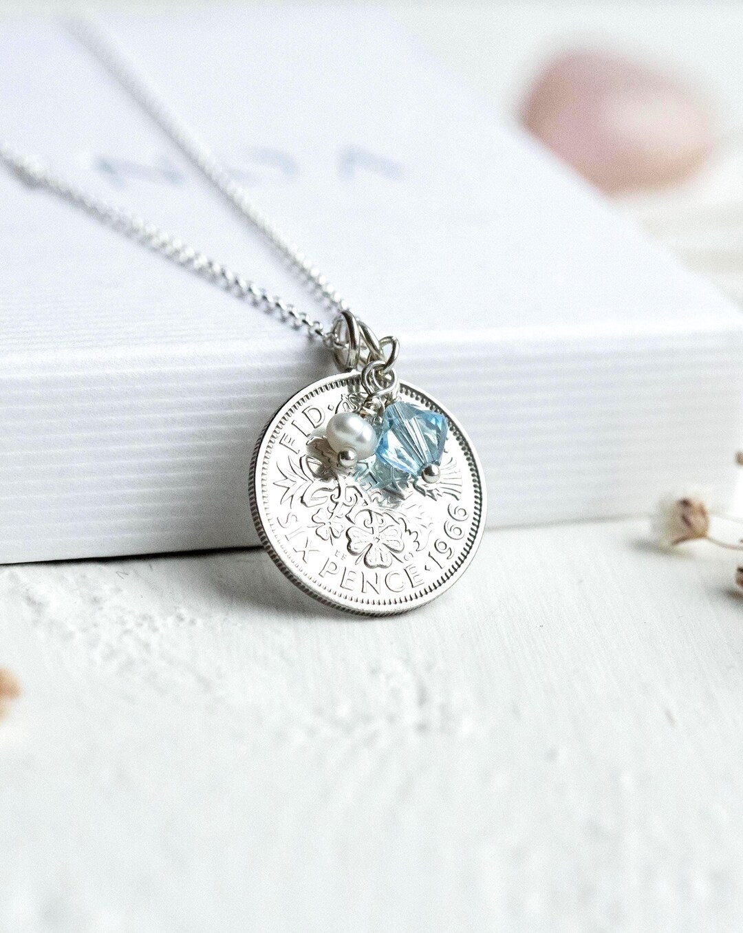 2026 60th Birthday Gift, 1966 Sixpence Necklace With March Birthstone ...