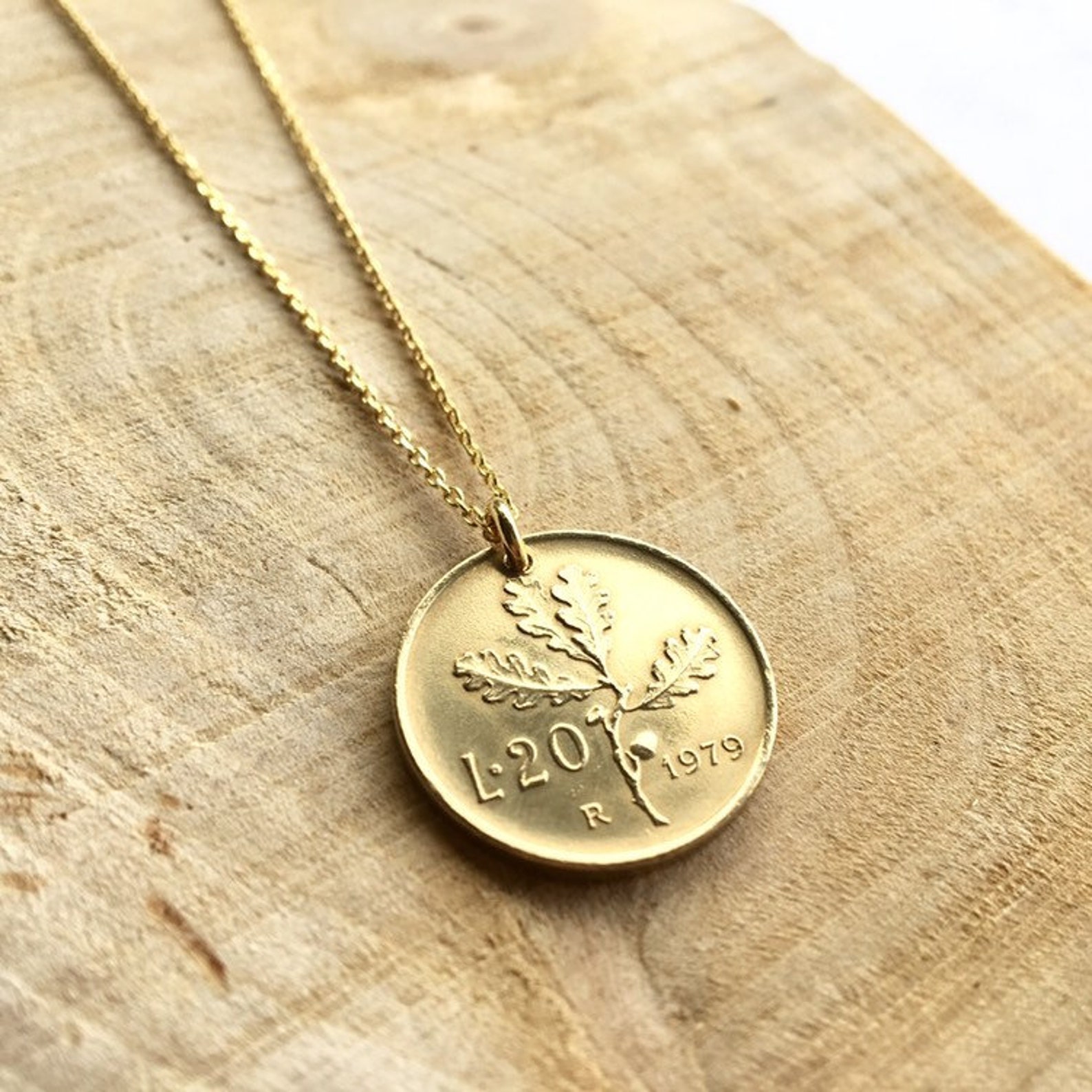 Italian Gold Coin Necklace for Women or Men Oak Leaf Tree | Etsy
