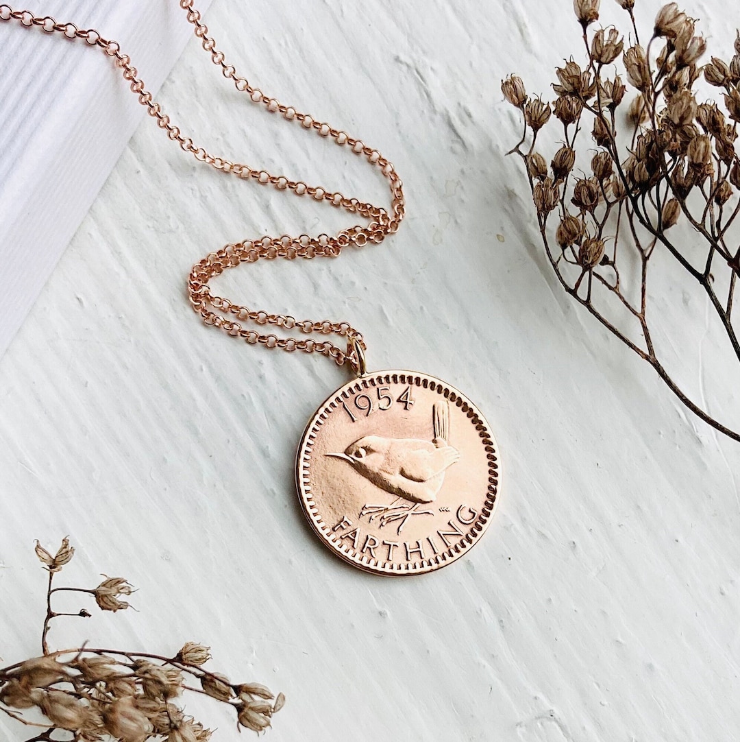 8th Anniversary Bronze Farthing Coin Necklace | Rose Gold Vermeil Chain ...