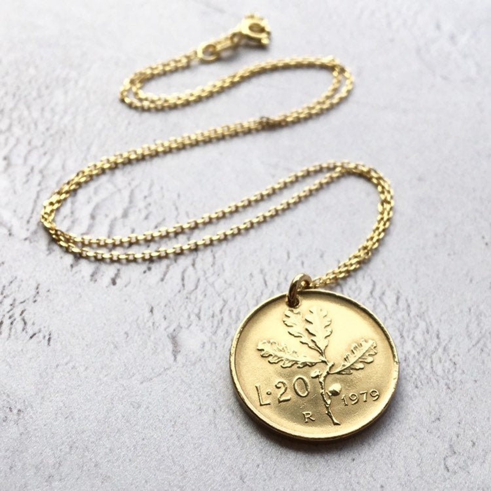 Italian Gold Coin Necklace for Women or Men Oak Leaf Tree | Etsy
