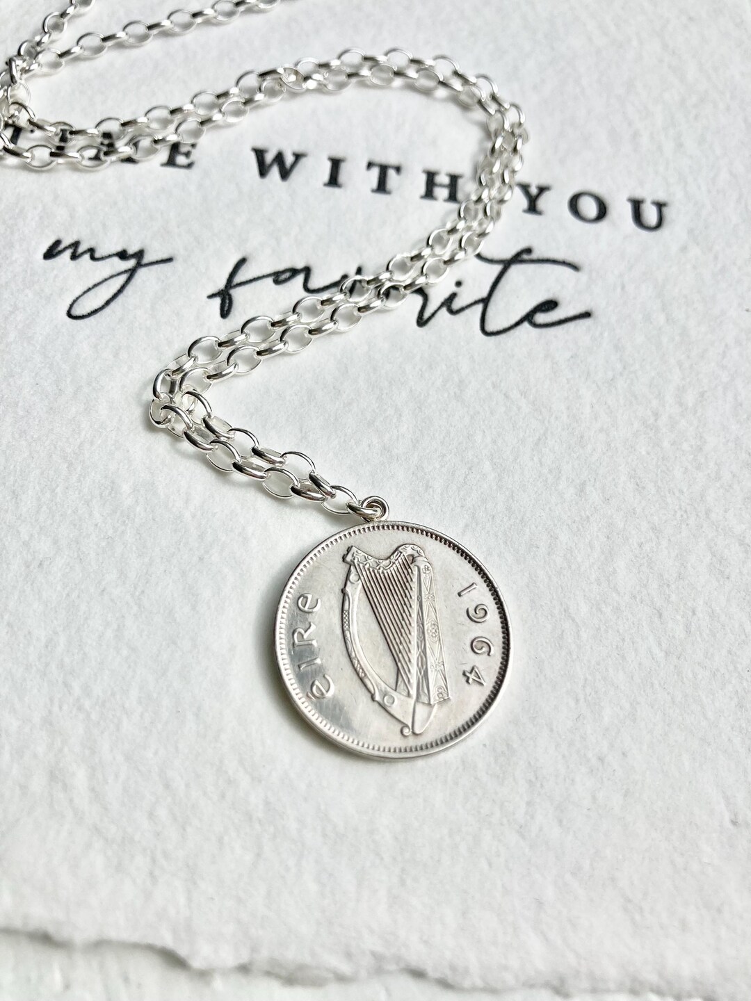 60th Birthday Irish Coin Necklace, 1964 Eire Sixpence Statement Pendant ...