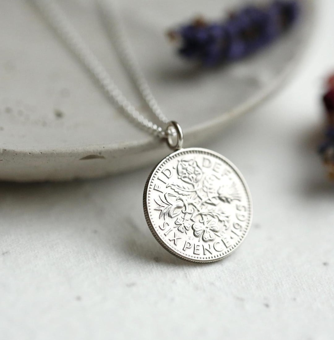 60th Sixpence Necklace With 1965 British Coin and Sterling Silver Chain ...
