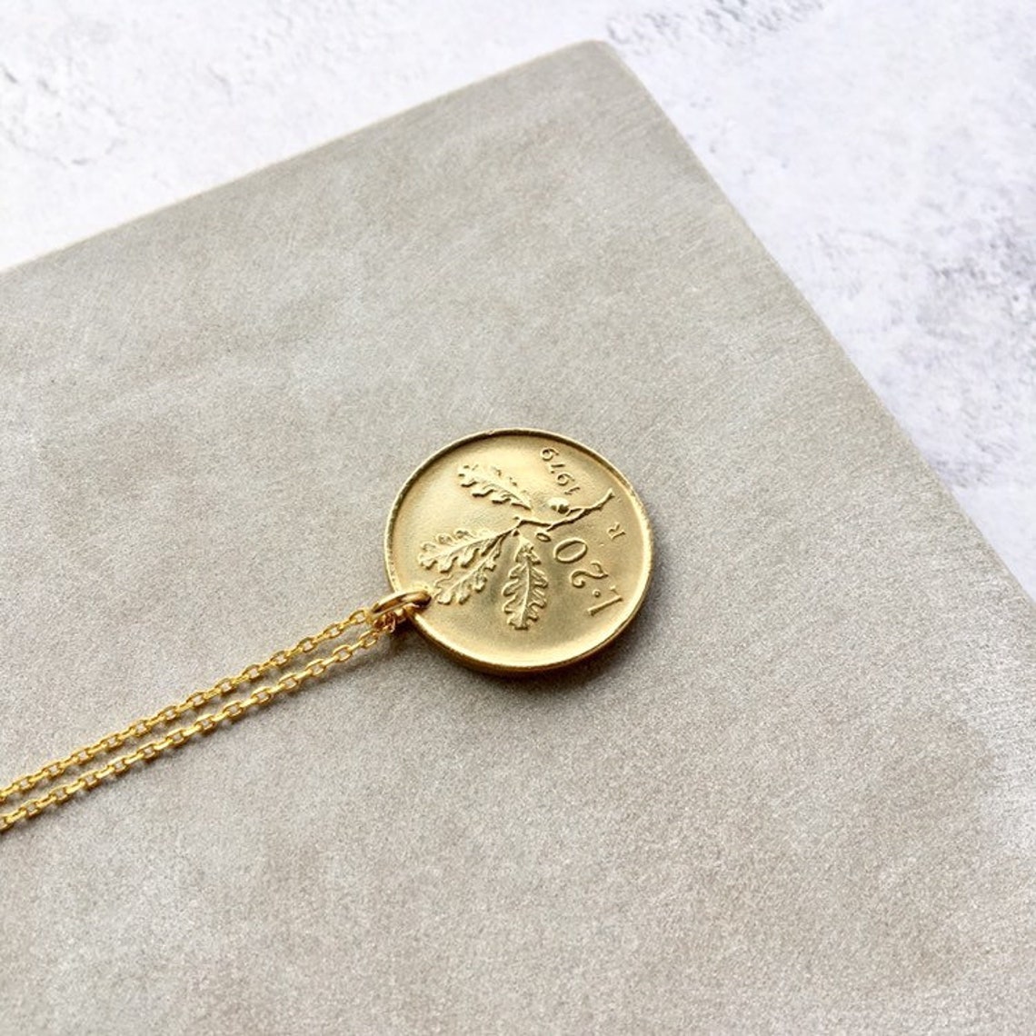 Italian Gold Coin Necklace for Women or Men Oak Leaf Tree | Etsy
