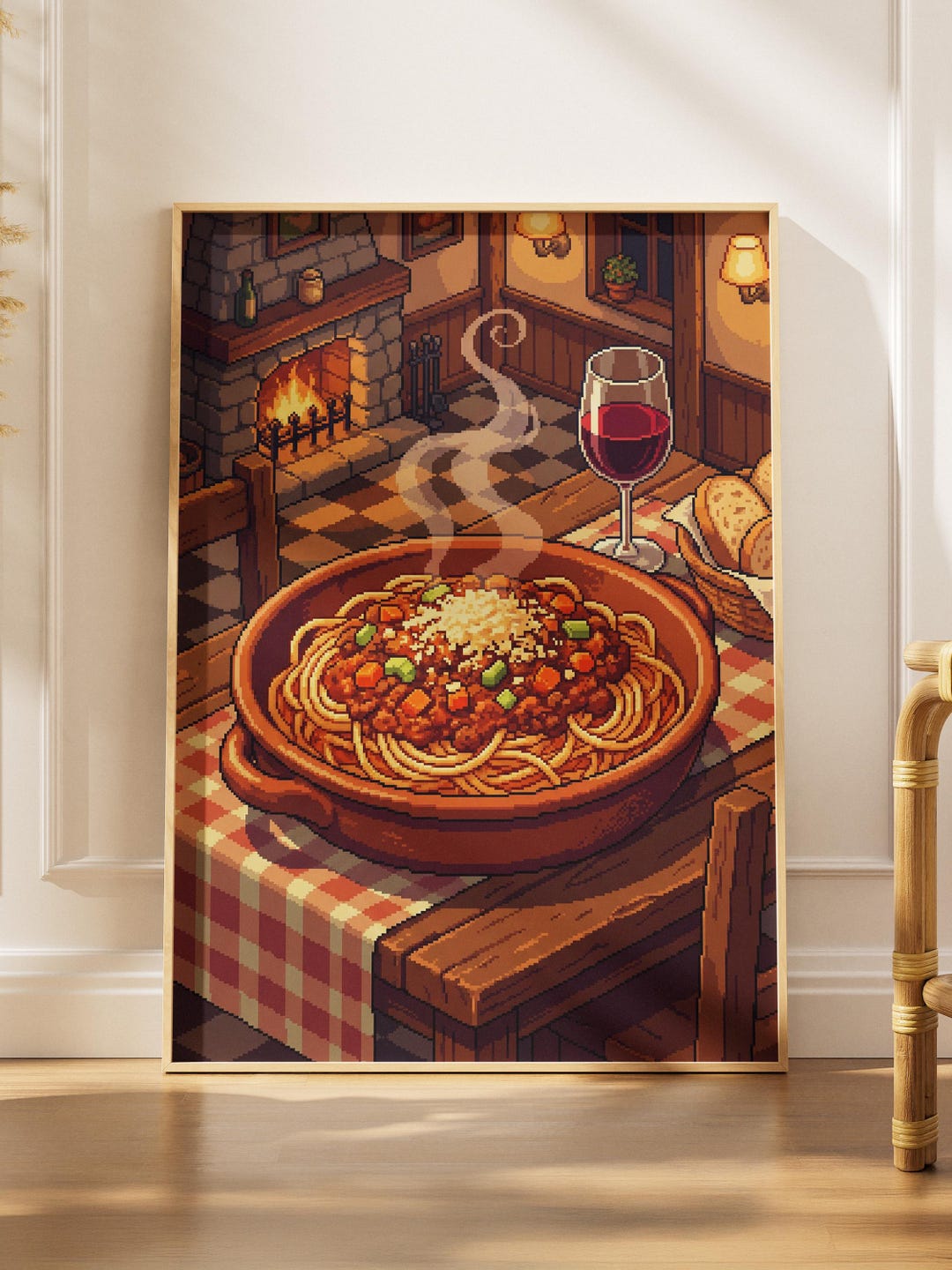Spaghetti Bolognese Pixel Art Poster – Retro 8-bit Italian Food Print ...