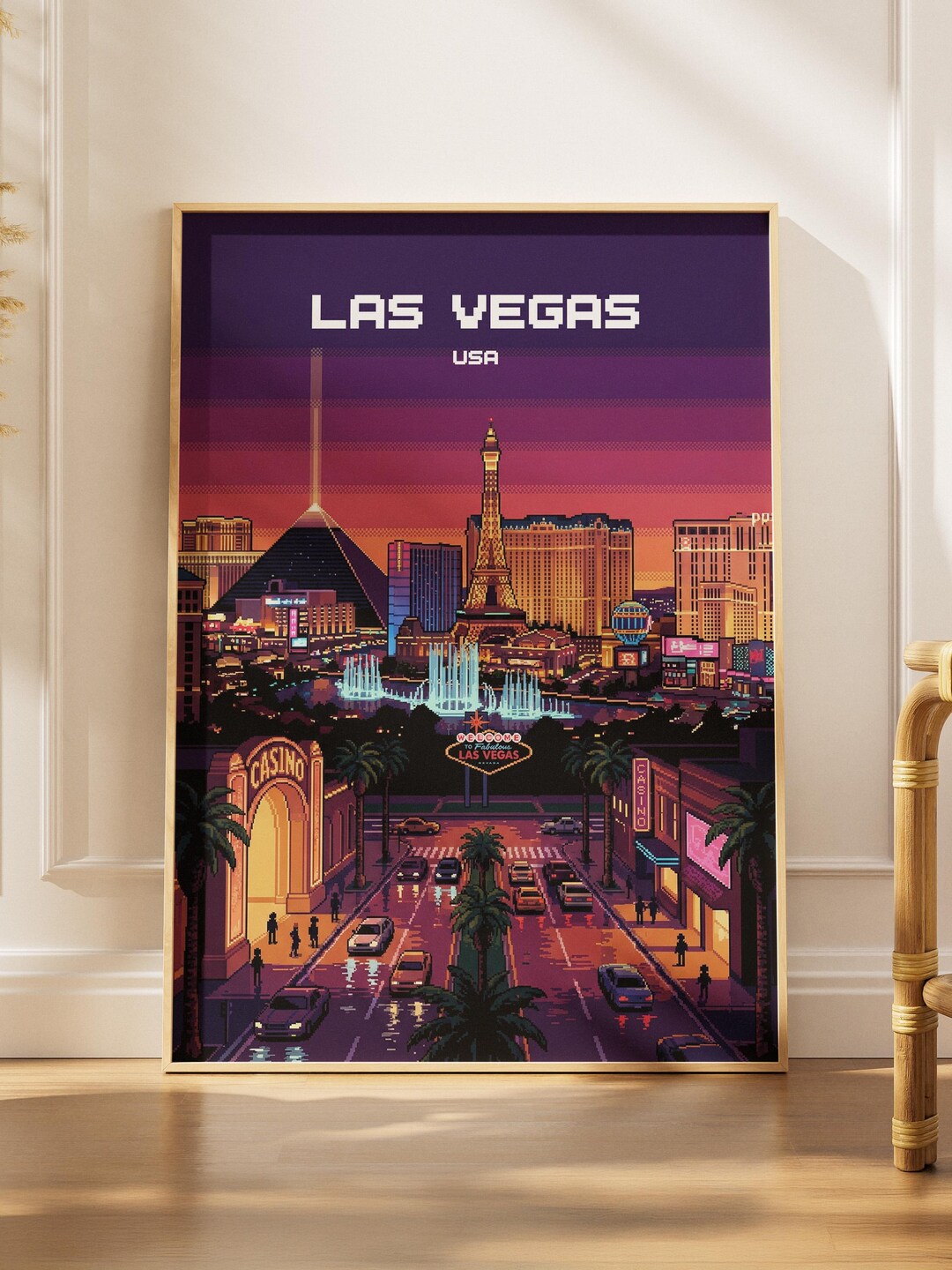 Las Vegas USA Pixel Art Poster – Retro 8-bit Travel Print - Etsy